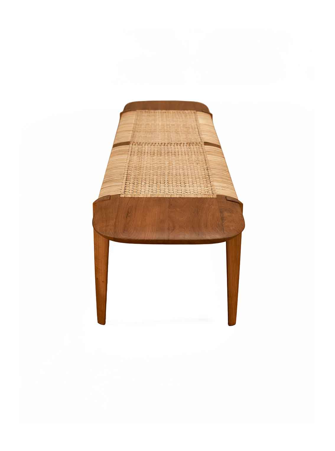 Tangāli Bench, Natural Teak / Dark Stained Teak – Wool