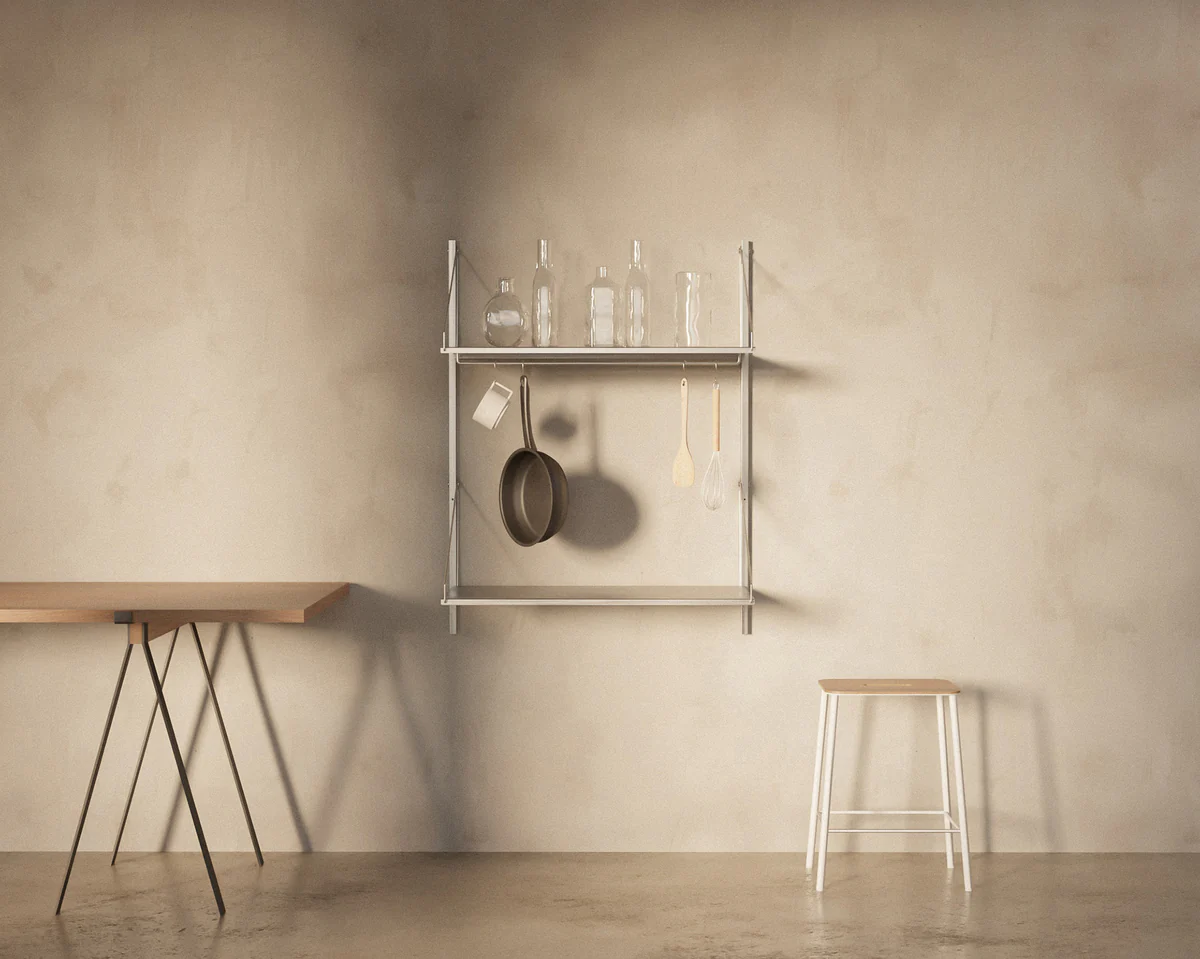 Shelf Library, Hanger Section, Stainless Steel, H1084 x W80CM – Wool