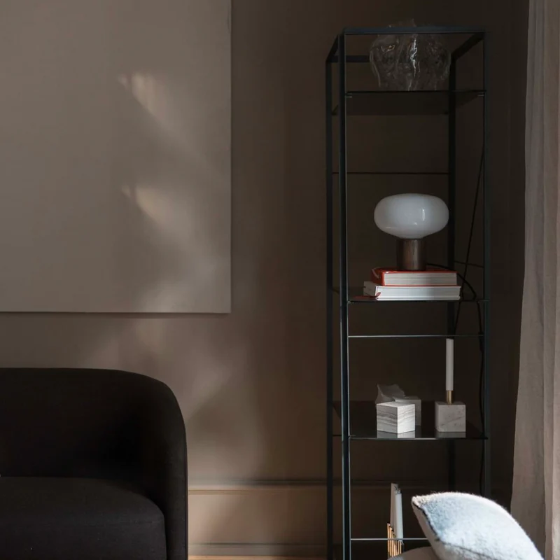 Karl-Johan Table Lamp, Smoked Oak w. White Opal Glass – Wool