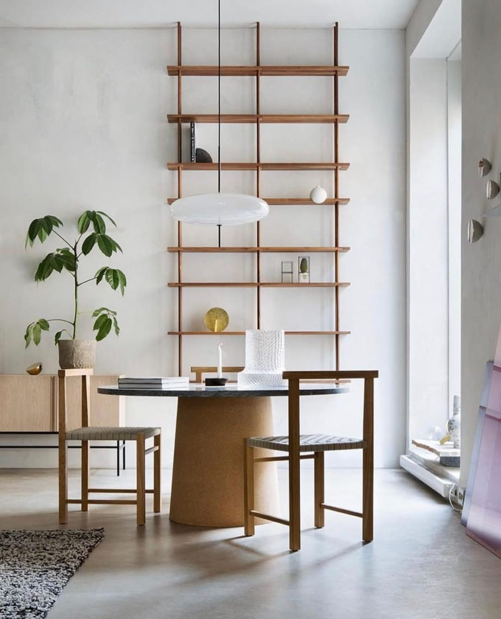 Model 2065 Pendant, White Diffuser, Black Hardware, Black Cable – Wool