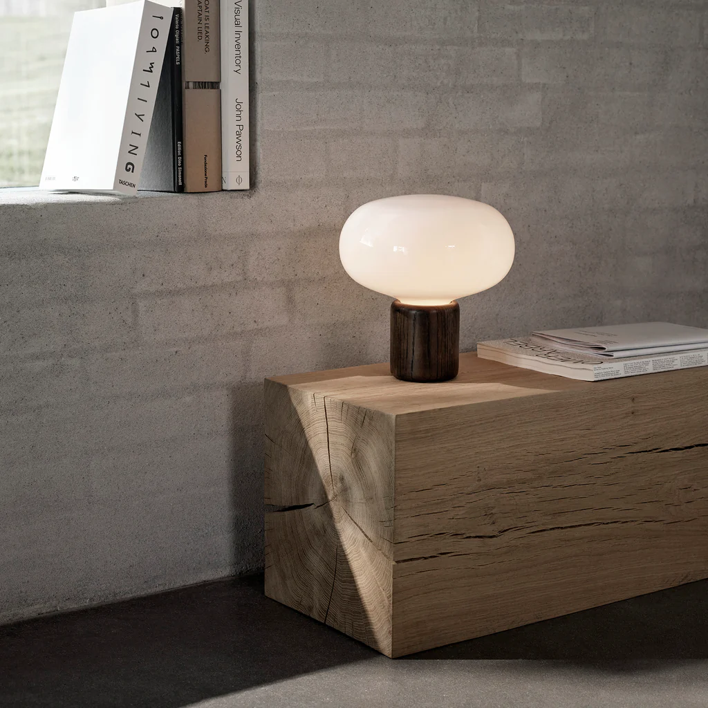 Karl-Johan Table Lamp, Smoked Oak w. White Opal Glass – Wool