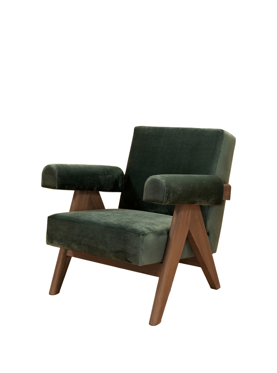 Upholstered Easy Armchair, Natural Teak / Dark Stained Teak – Wool