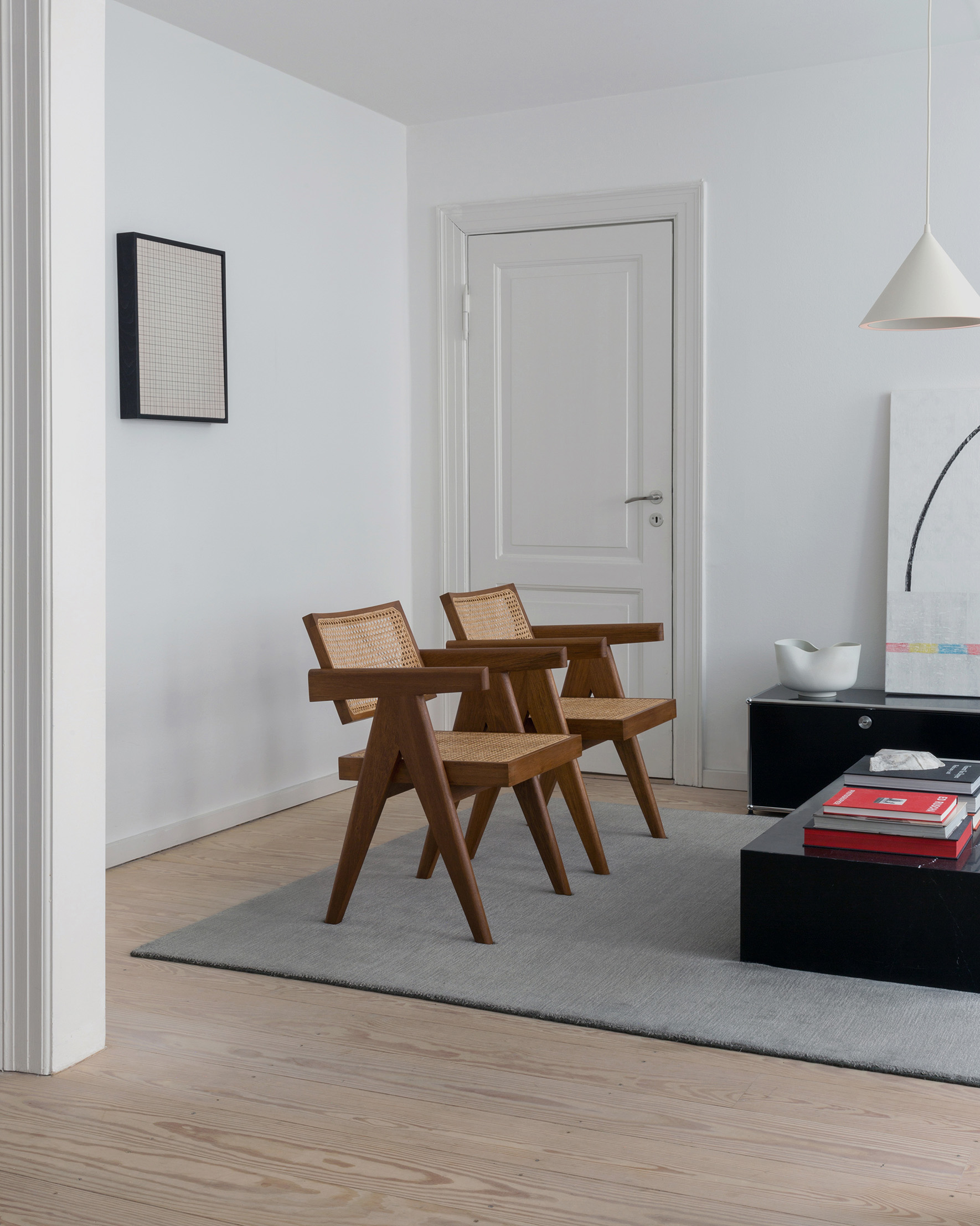 Office Chair (V Leg), Natural Teak / Dark Stained Teak – Wool