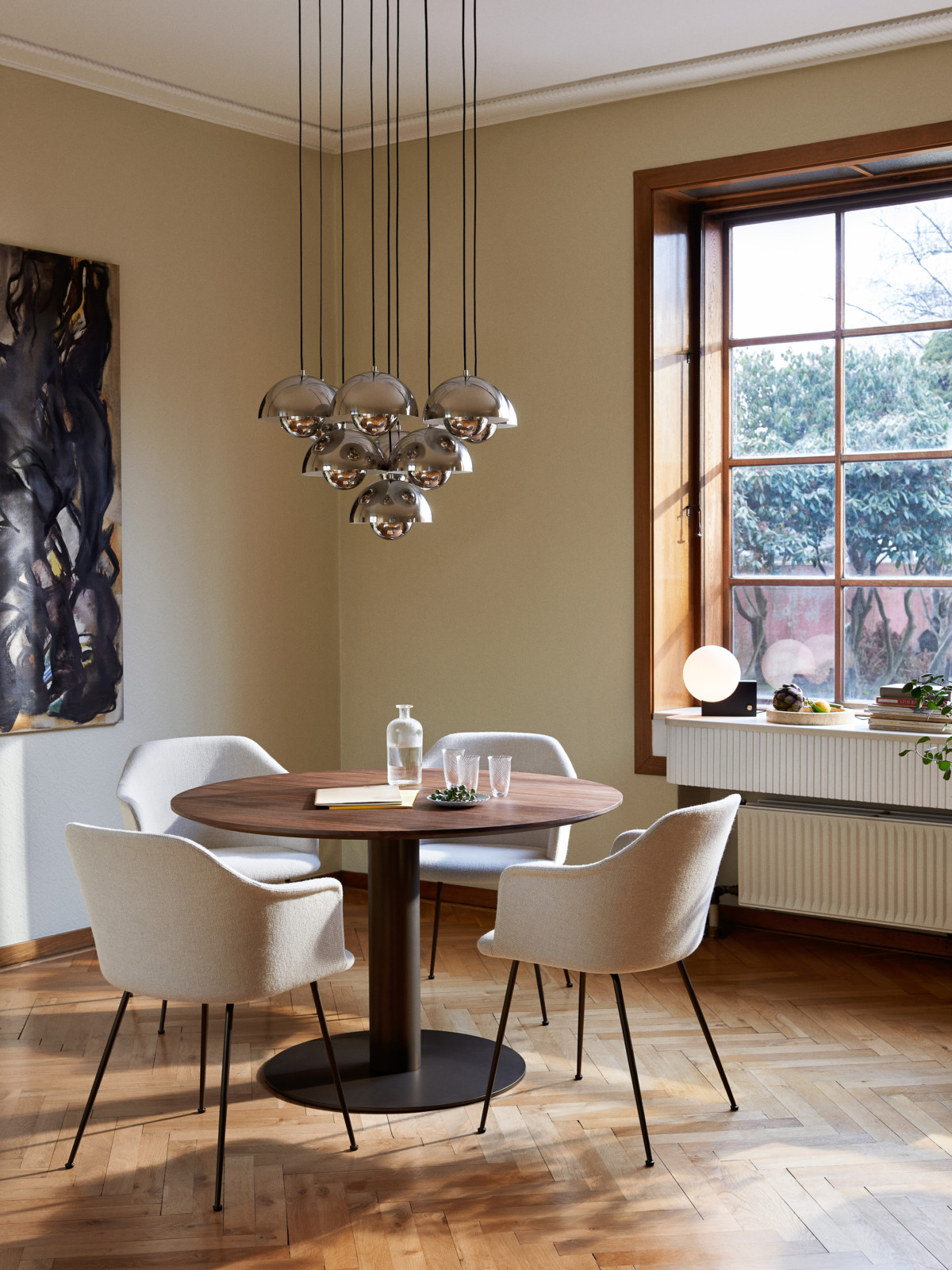 In Between Dining Table SK12, Wood Table Top / Matt Black Center Base ...