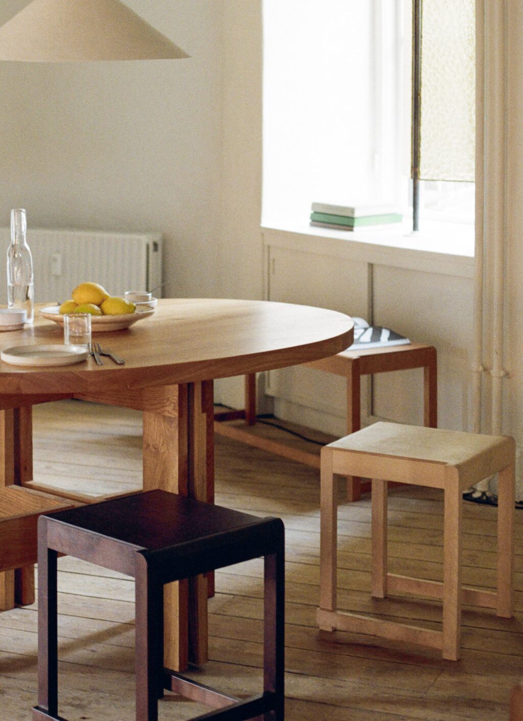 Bench 01, Warm Brown Wood Frame / Warm Brown Wood Seat – Wool