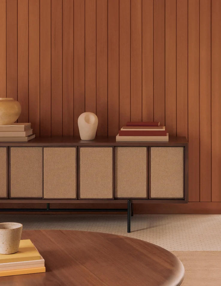 Canvas Media Unit, Walnut Stained Ash – Wool