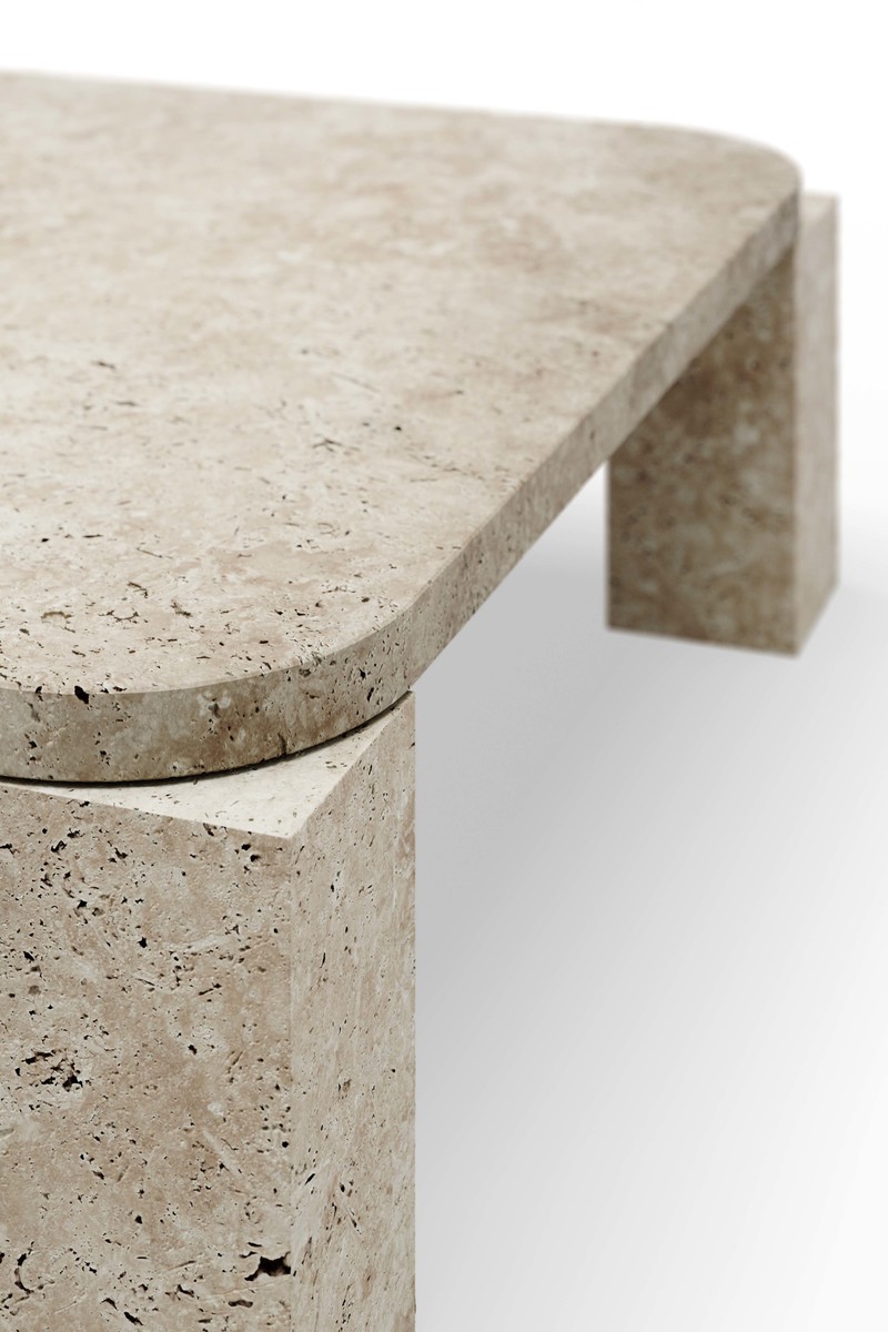 Atlas Coffee Table 82×82, Unfilled Travertine – Wool