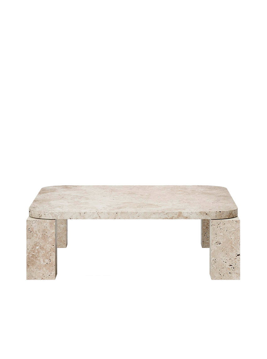Atlas Coffee Table 82×82, Unfilled Travertine – Wool