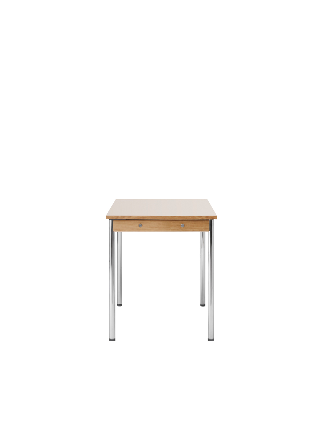 Co Table, 140×70 cm, Chrome Steel / Creme Laminate – Wool