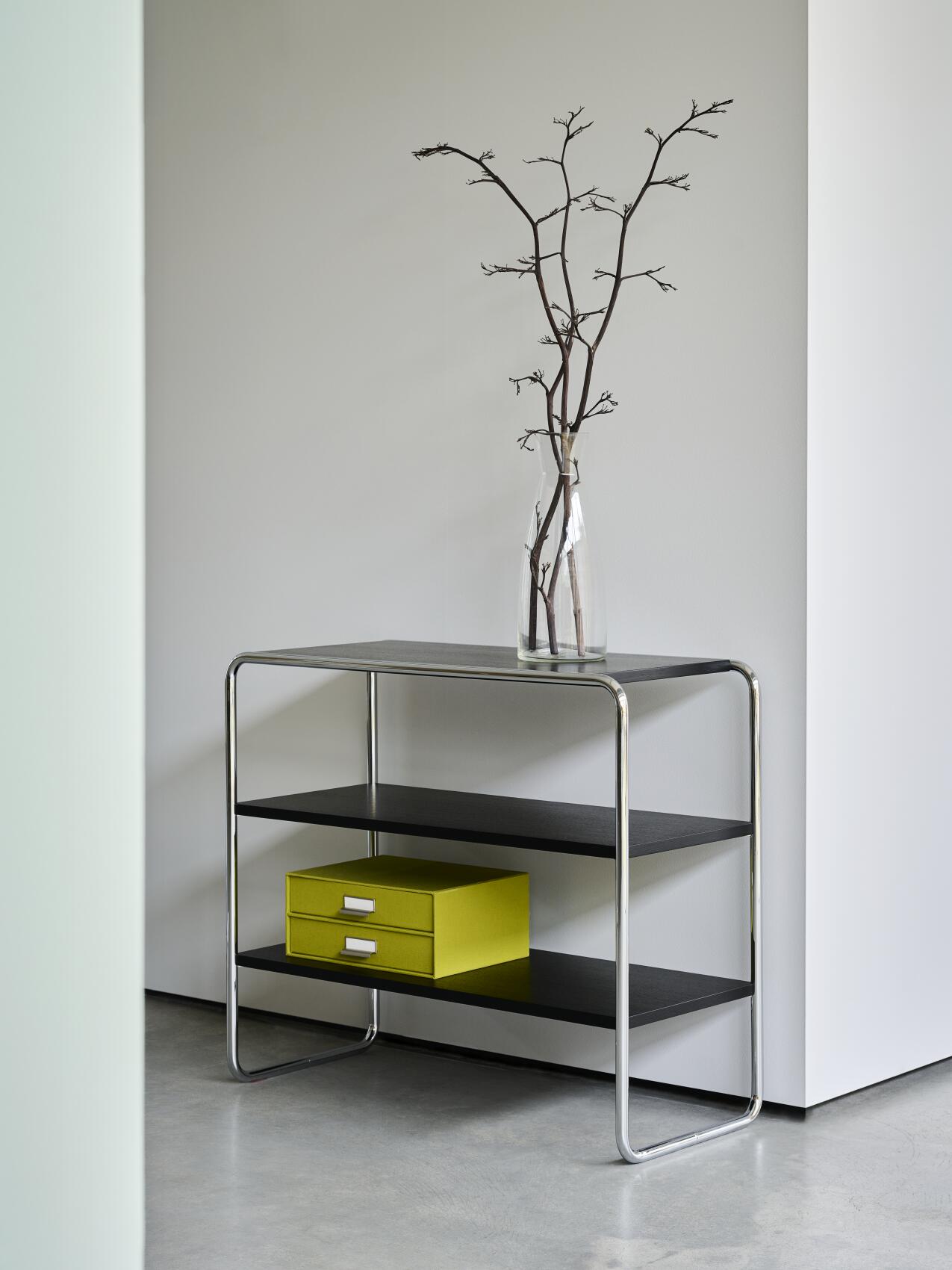 B 22 A Shelf, Chrome-plated Frames, Beech Stained Tabletop – Wool