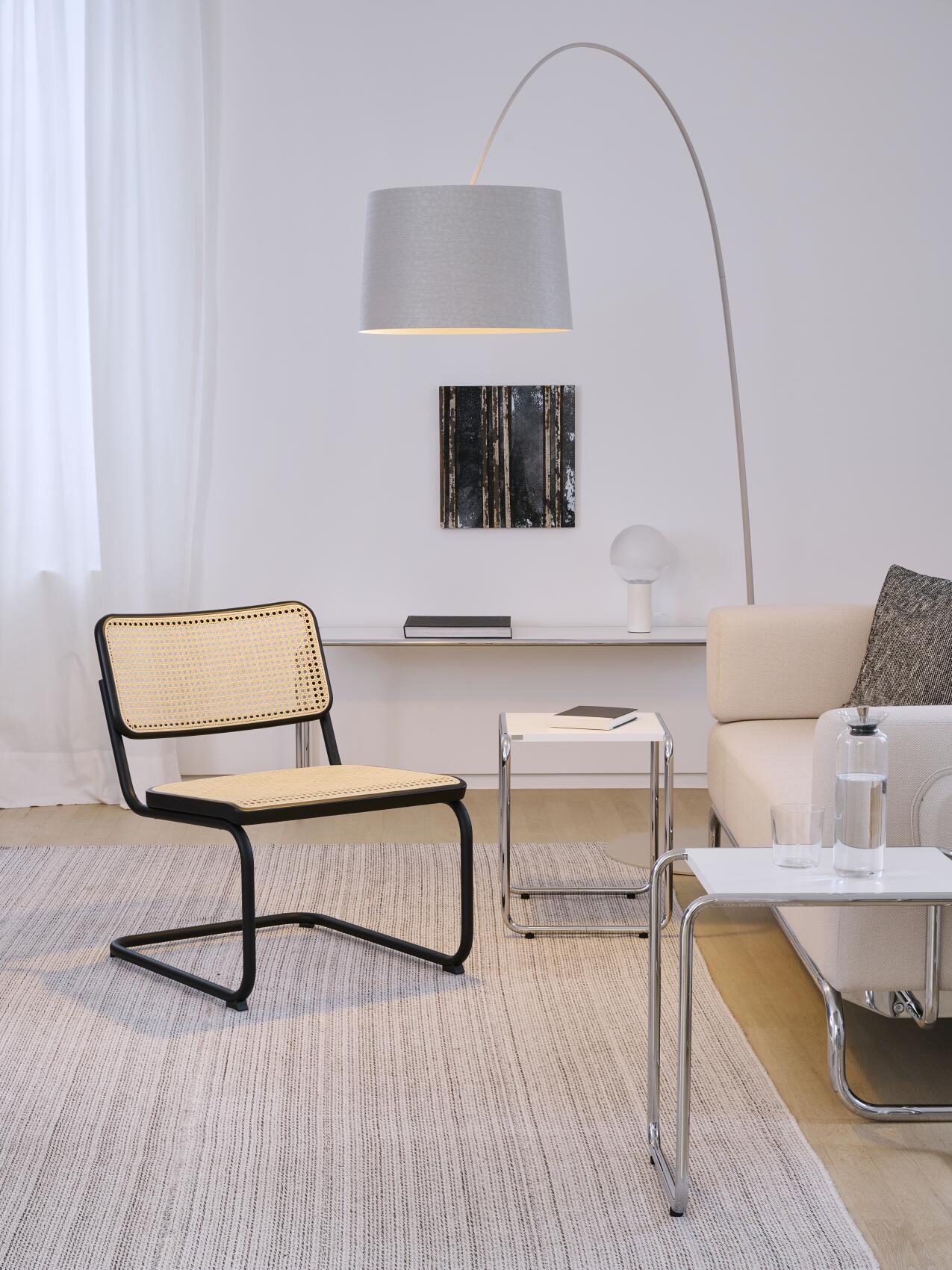 B 10 Side Table, Chrome-plated Frames, Beech Stained Tabletop – Wool