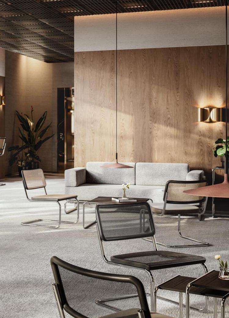 S32VL Lounge Chair, Chrome-plated Frames, Beech Stained Black Seat/Back ...