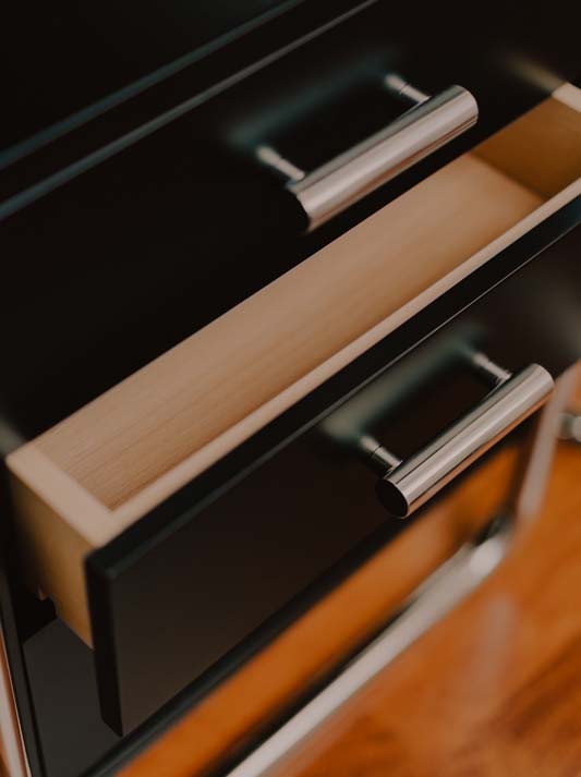 S 285 Writing Desk, Chrome-plated Frames, Beech Stained Tabletop – Wool