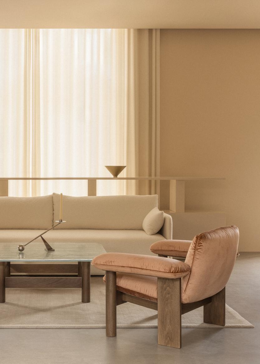 Brasilia Lounge Chair, Low Back, Walnut Base, Cabanon Soft – Wool