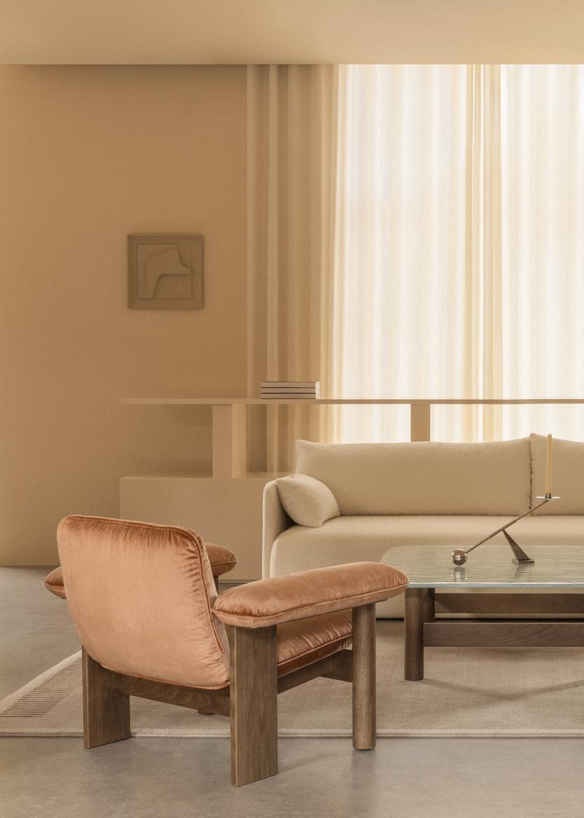 Brasilia Lounge Chair, Low Back, Walnut Base, Cabanon Soft – Wool