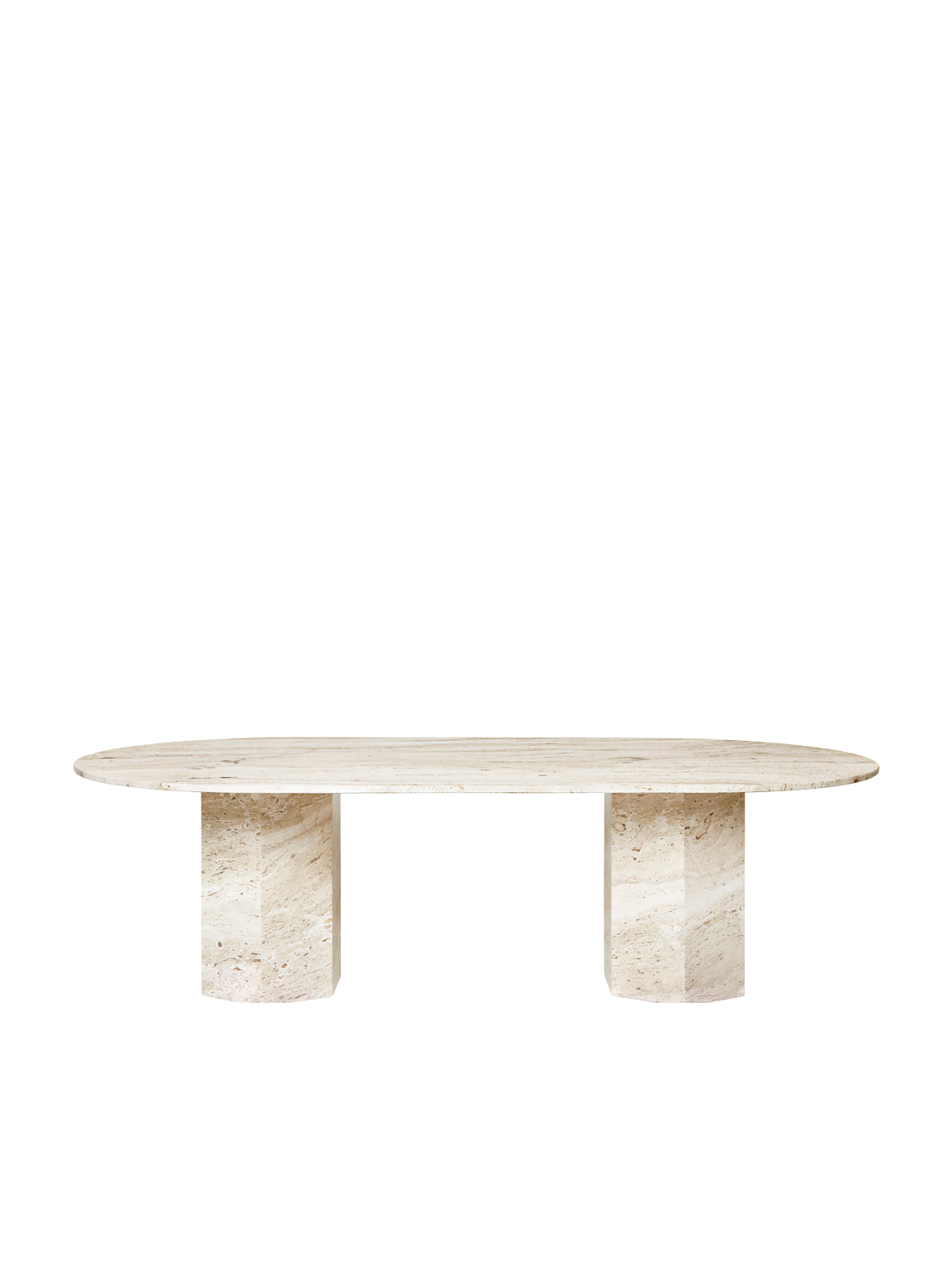 Epic Dining Table, Elliptical, Neutral White Travertine – Wool