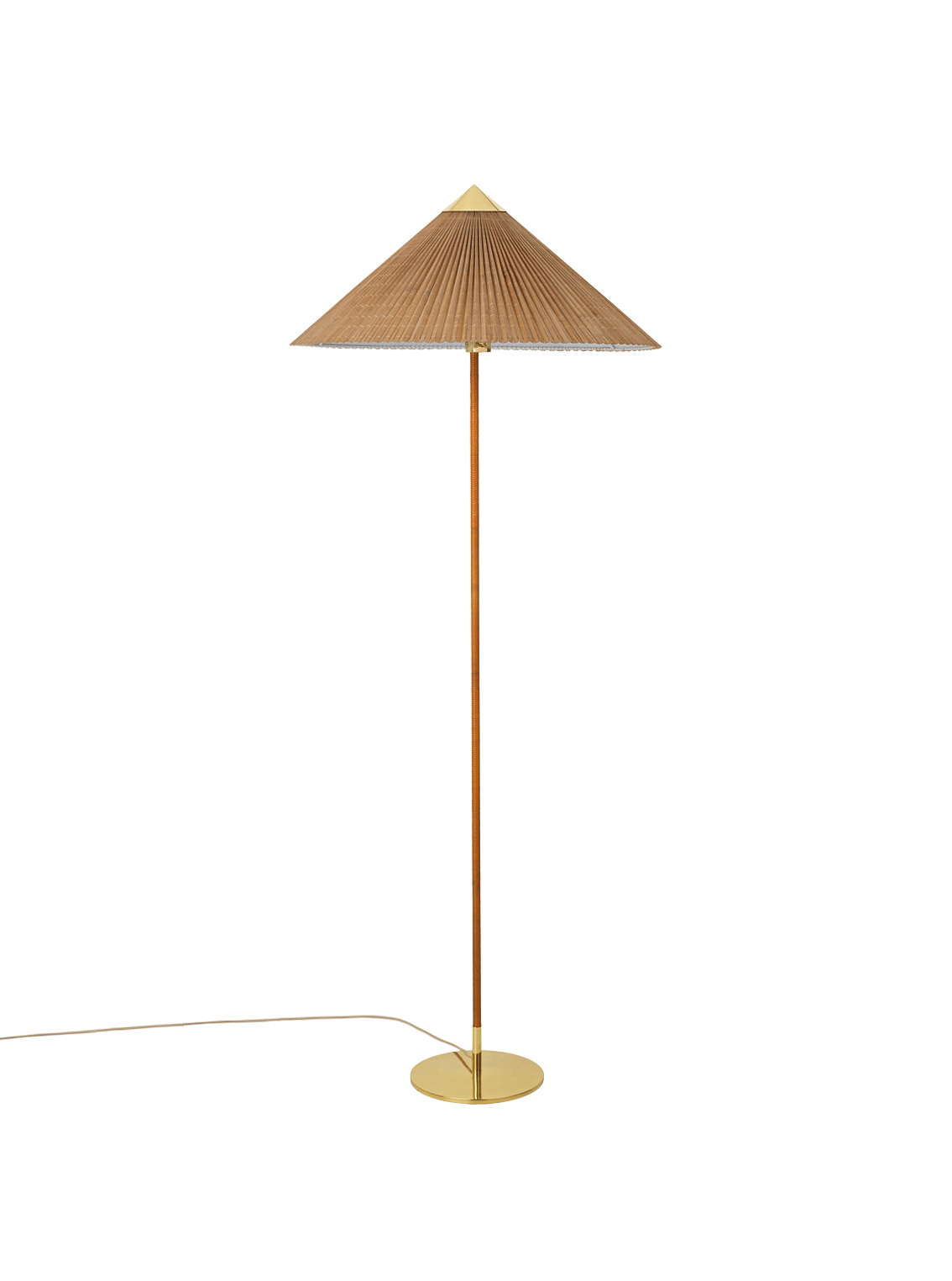9602 Floor Lamp, Brass Base, Bamboo Shade – Wool