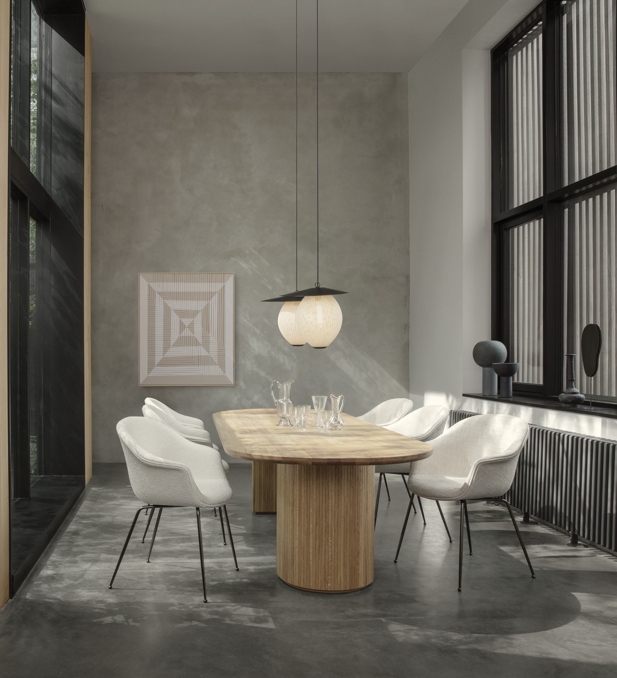 Bat Dining Chair, Fully Upholstered, Black Matt Conic Base – Wool