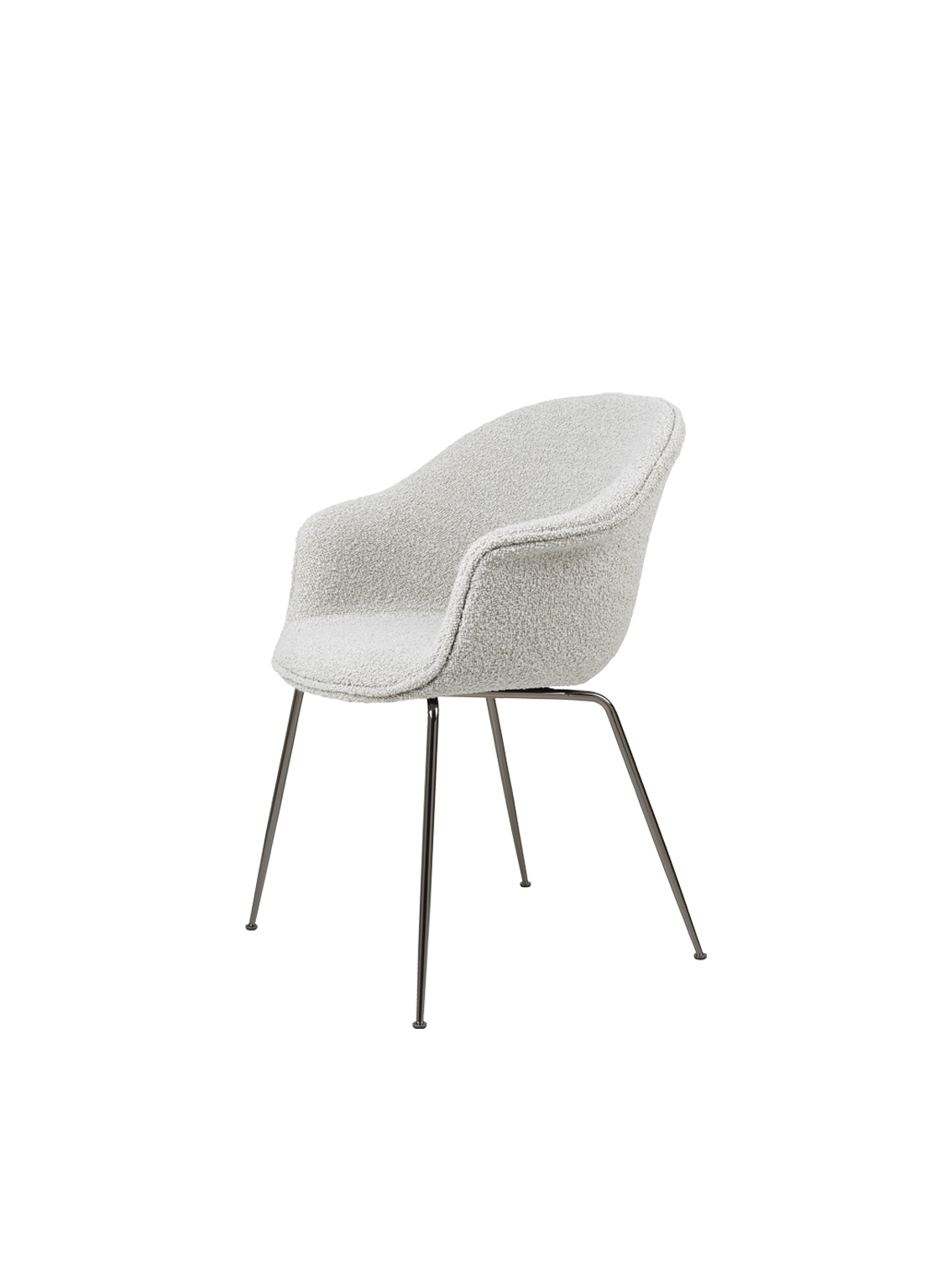 Bat Dining Chair, Fully Upholstered, Black Chrome Conic Base – Wool