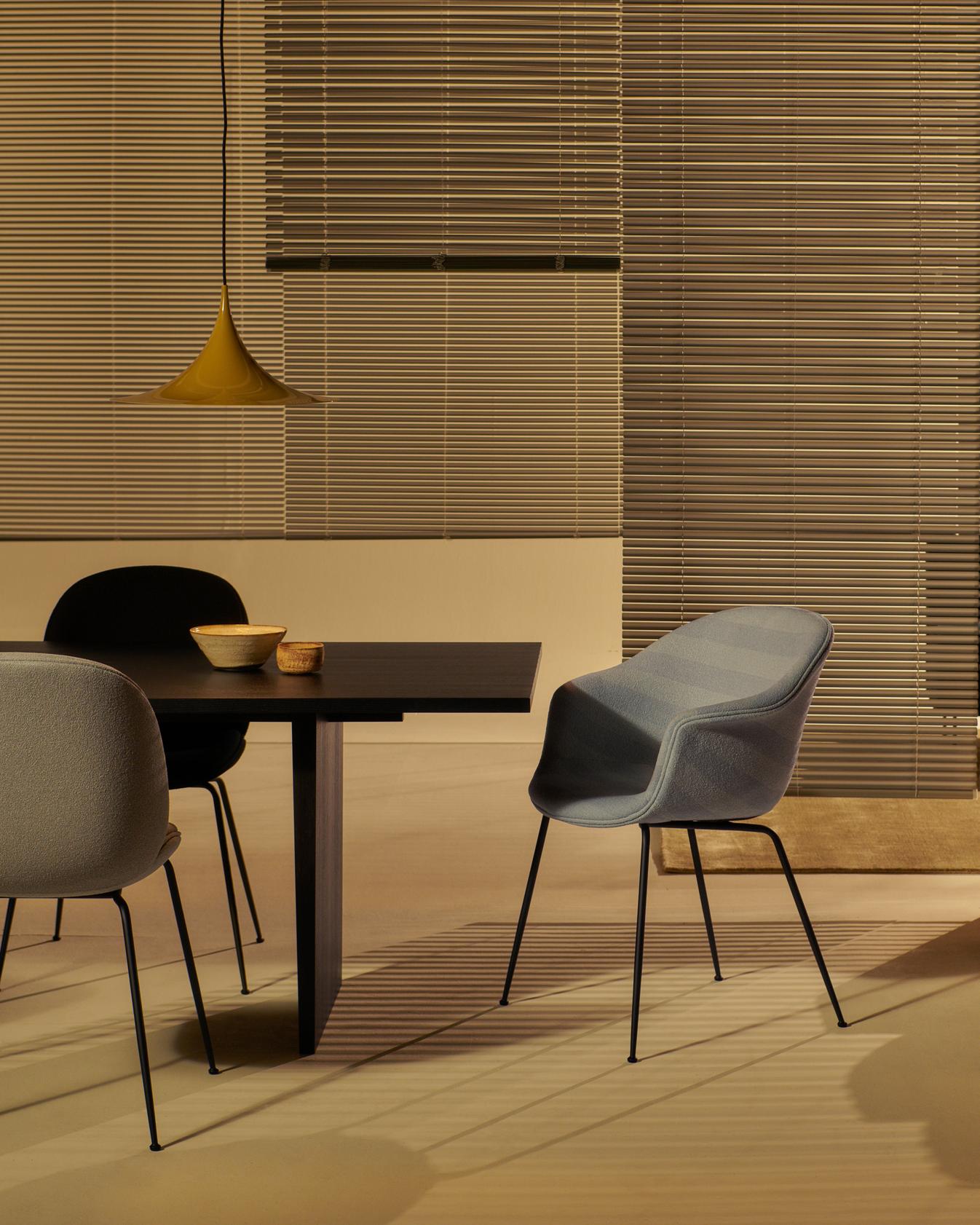 Bat Dining Chair, Fully Upholstered, Black Matt Conic Base – Wool