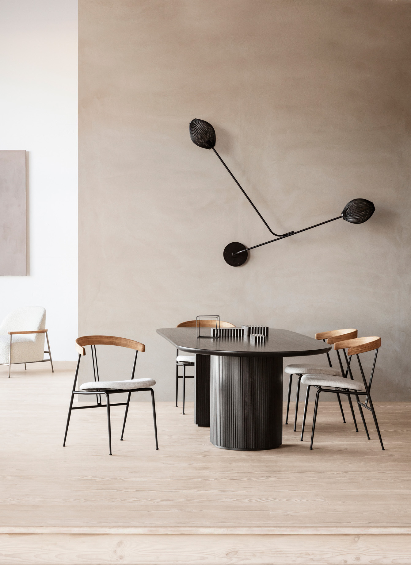 Moon Dining Table, Elliptical, 258×101, Brown/Black Stained Veneer Oak ...